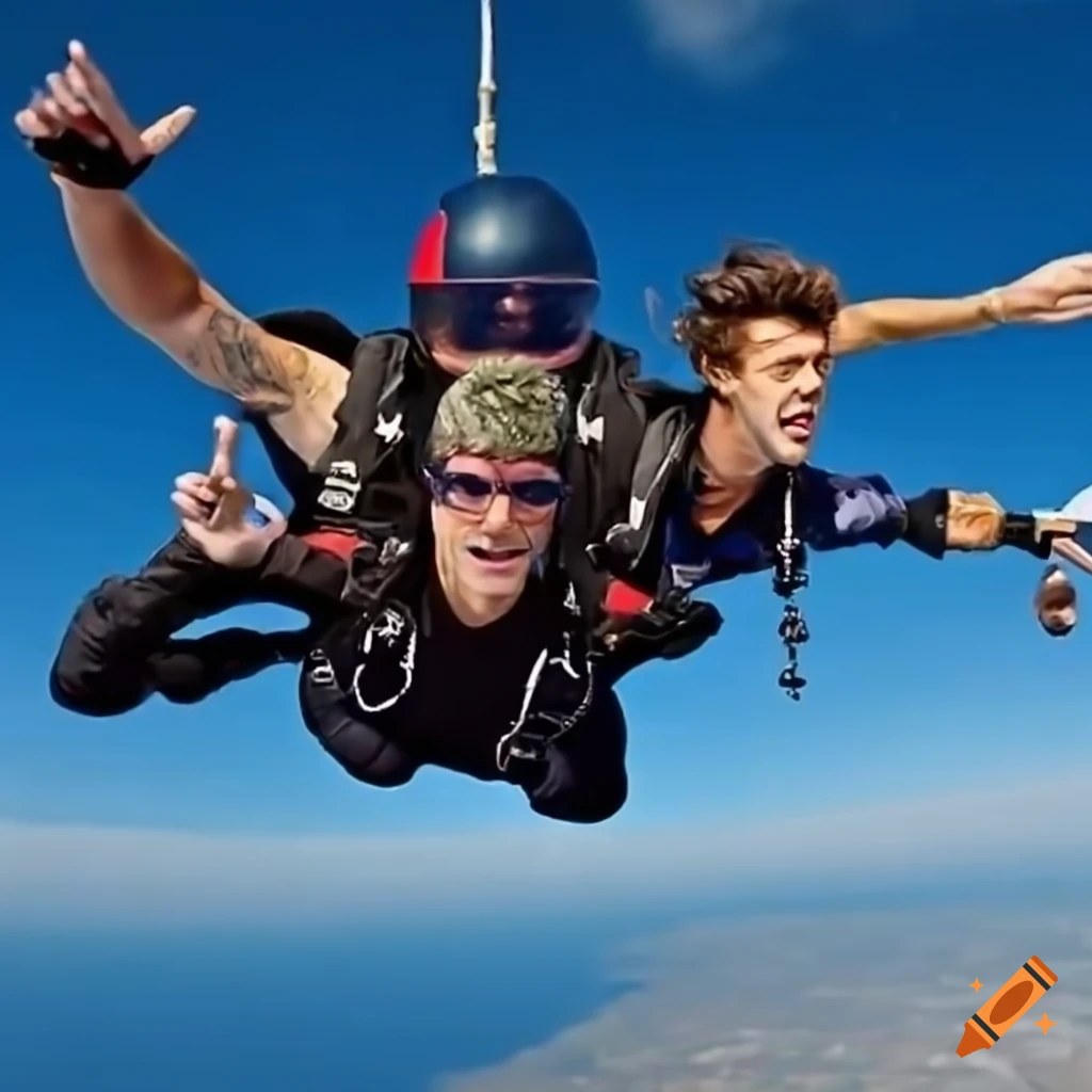 George michael and harry styles skydiving and playing chess on Craiyon