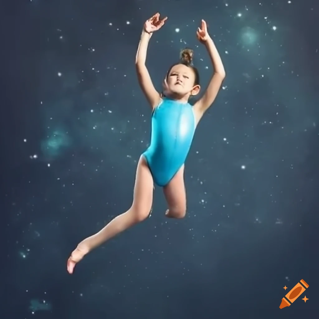 Artistic portrayal of a young girl floating in space on Craiyon