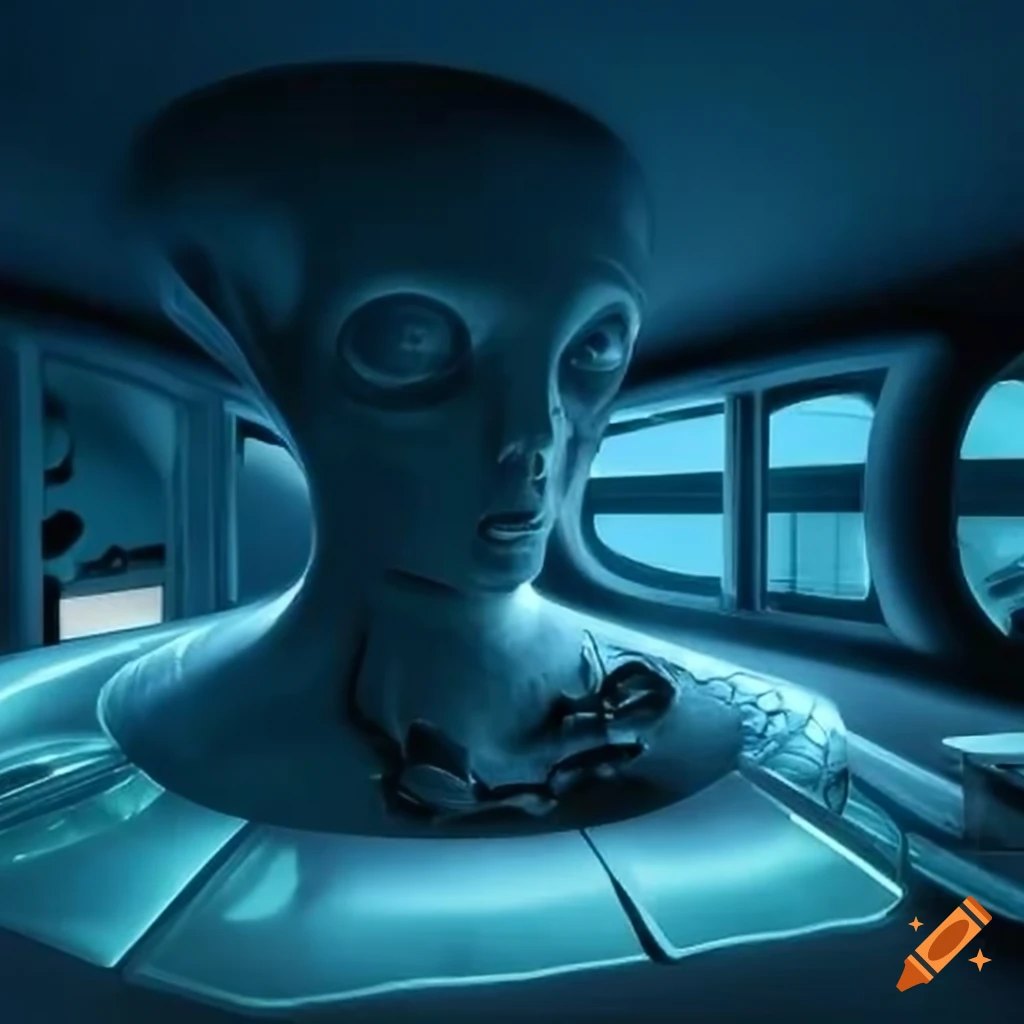 Minimalist futuristic house with alien life forms on Craiyon