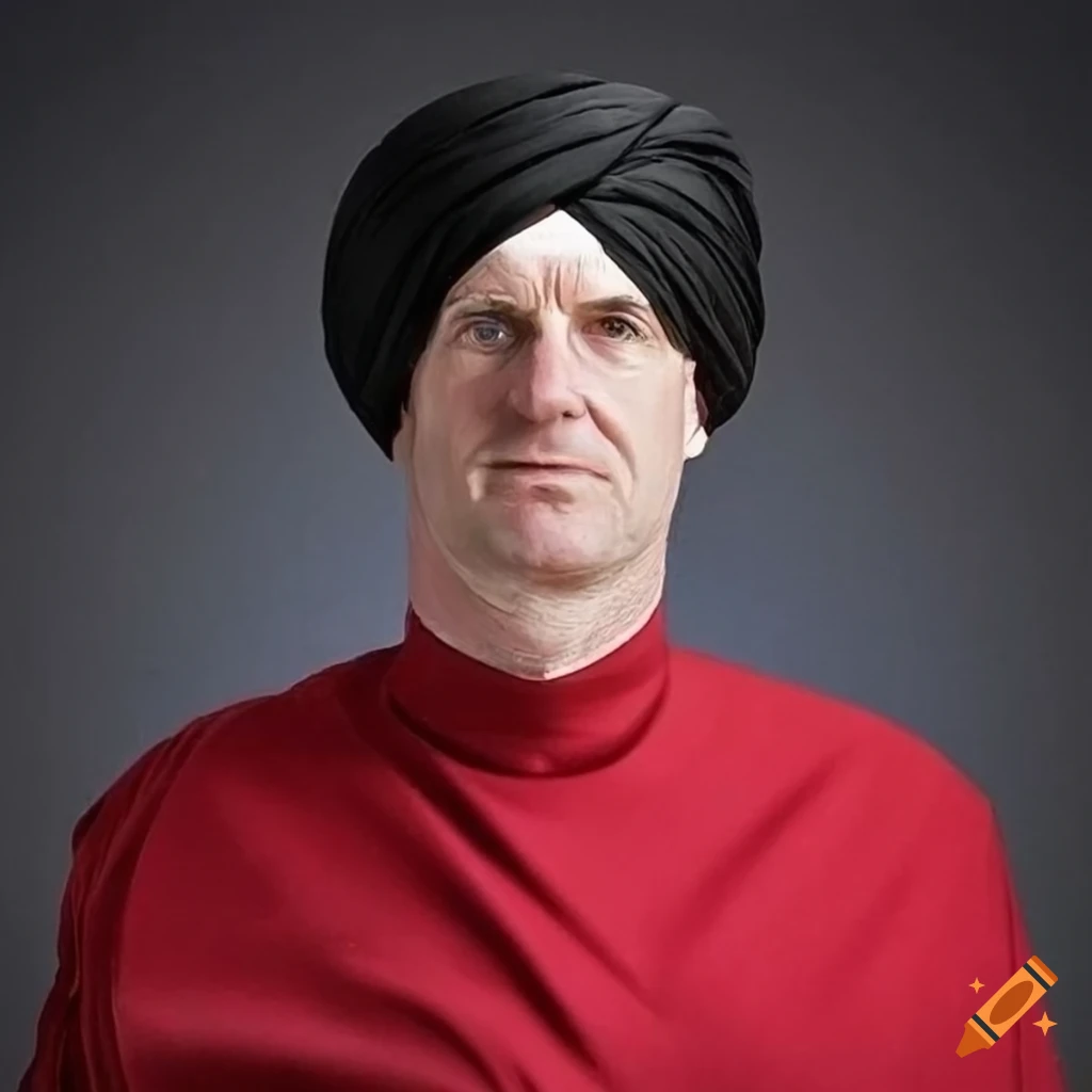 Portrait of a wise man in red robe and turban on Craiyon