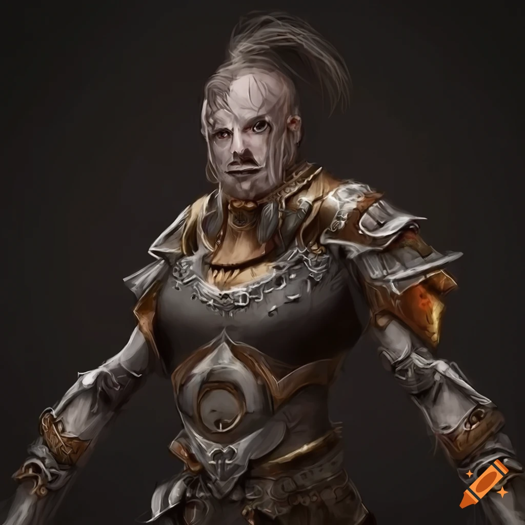 Detailed depiction of a fantasy character with a metal limb on Craiyon