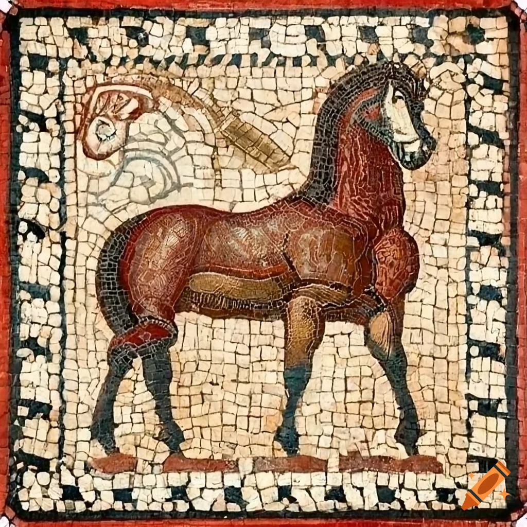 Ancient roman mosaic of a horse on Craiyon