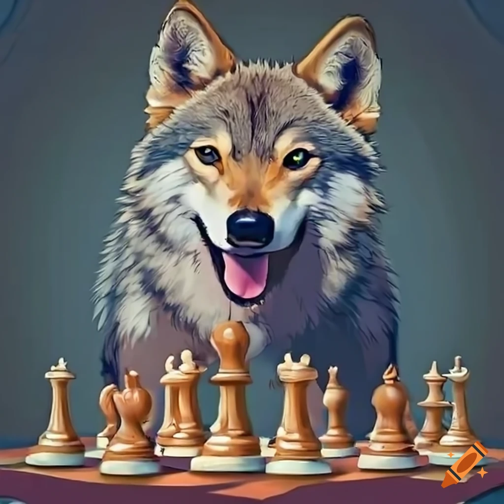 Wolf playing chess on Craiyon