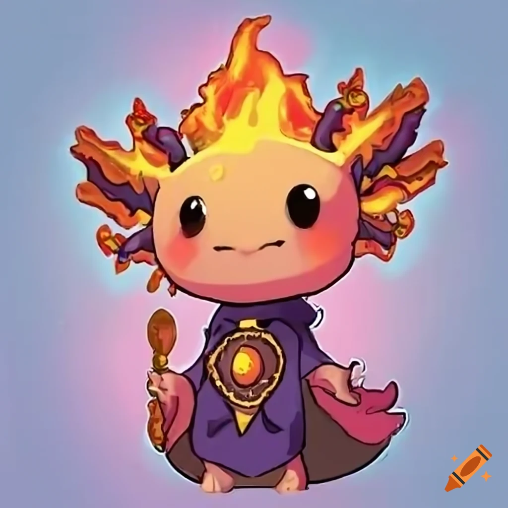 Chibi axolotl as a fire wizard on Craiyon