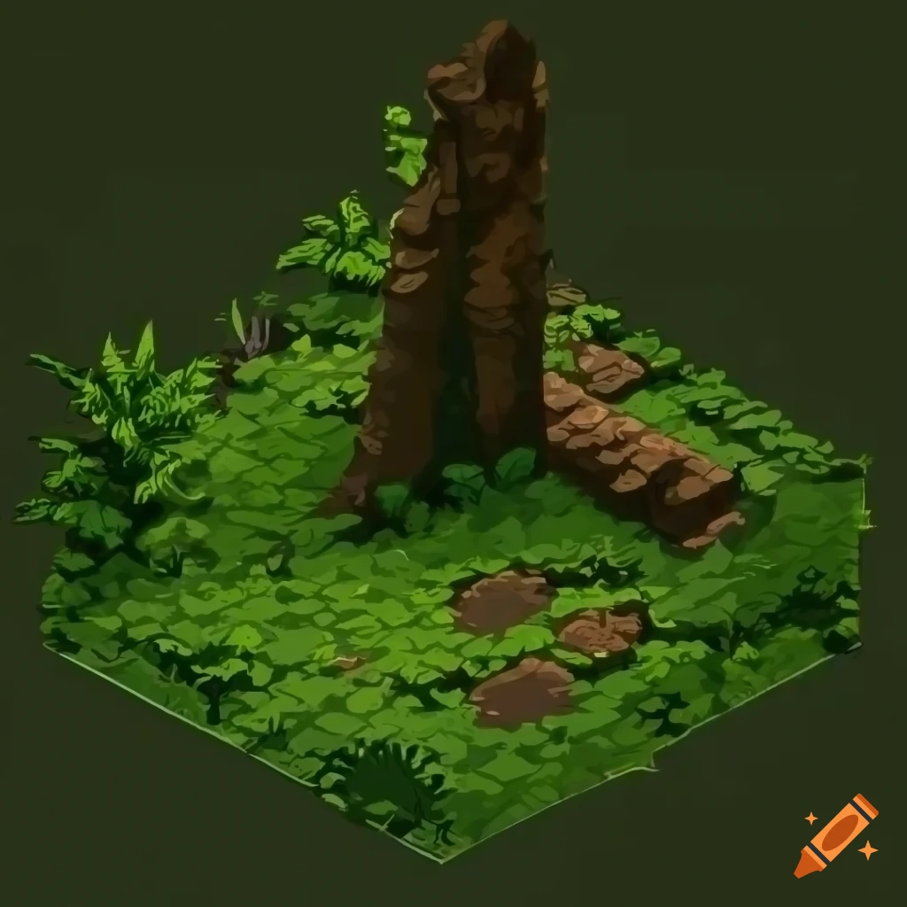 Isometric tile of an overgrown jungle forest on Craiyon