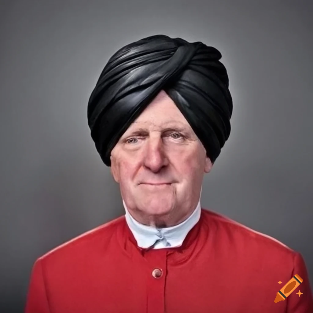 Portrait of a serious man wearing a black turban and red cloak on Craiyon