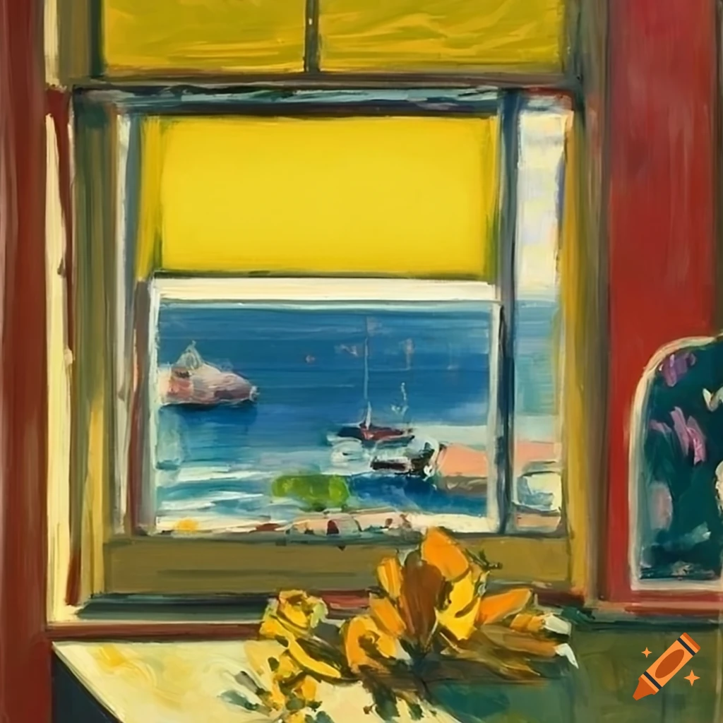 Room with a sunny window and flowers in front on Craiyon