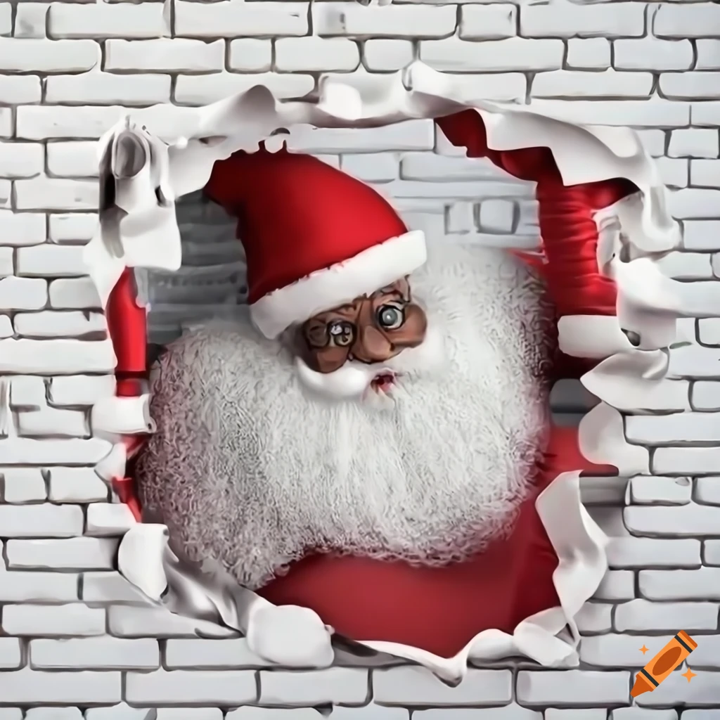 3d black santa claus breaking through a wall on Craiyon