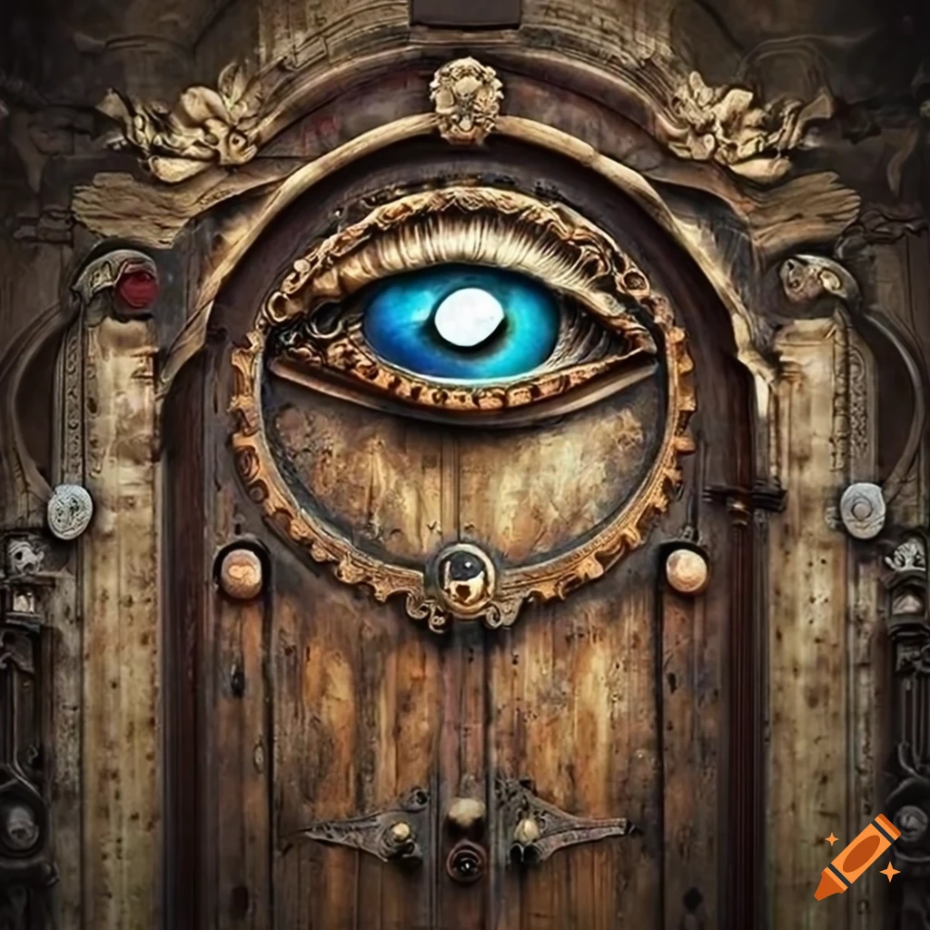 Steampunk baroque door with the all-seeing eye