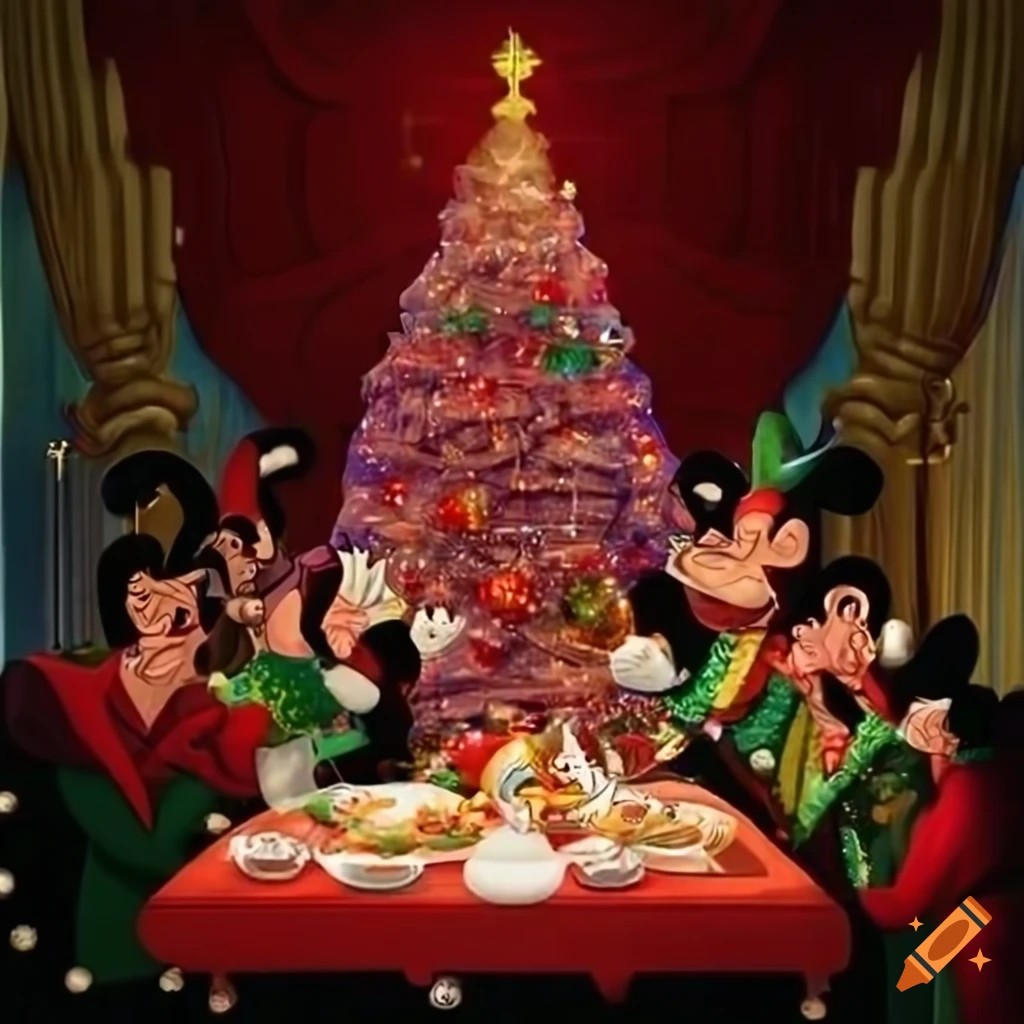 Disney cartoon villains having christmas dinner
