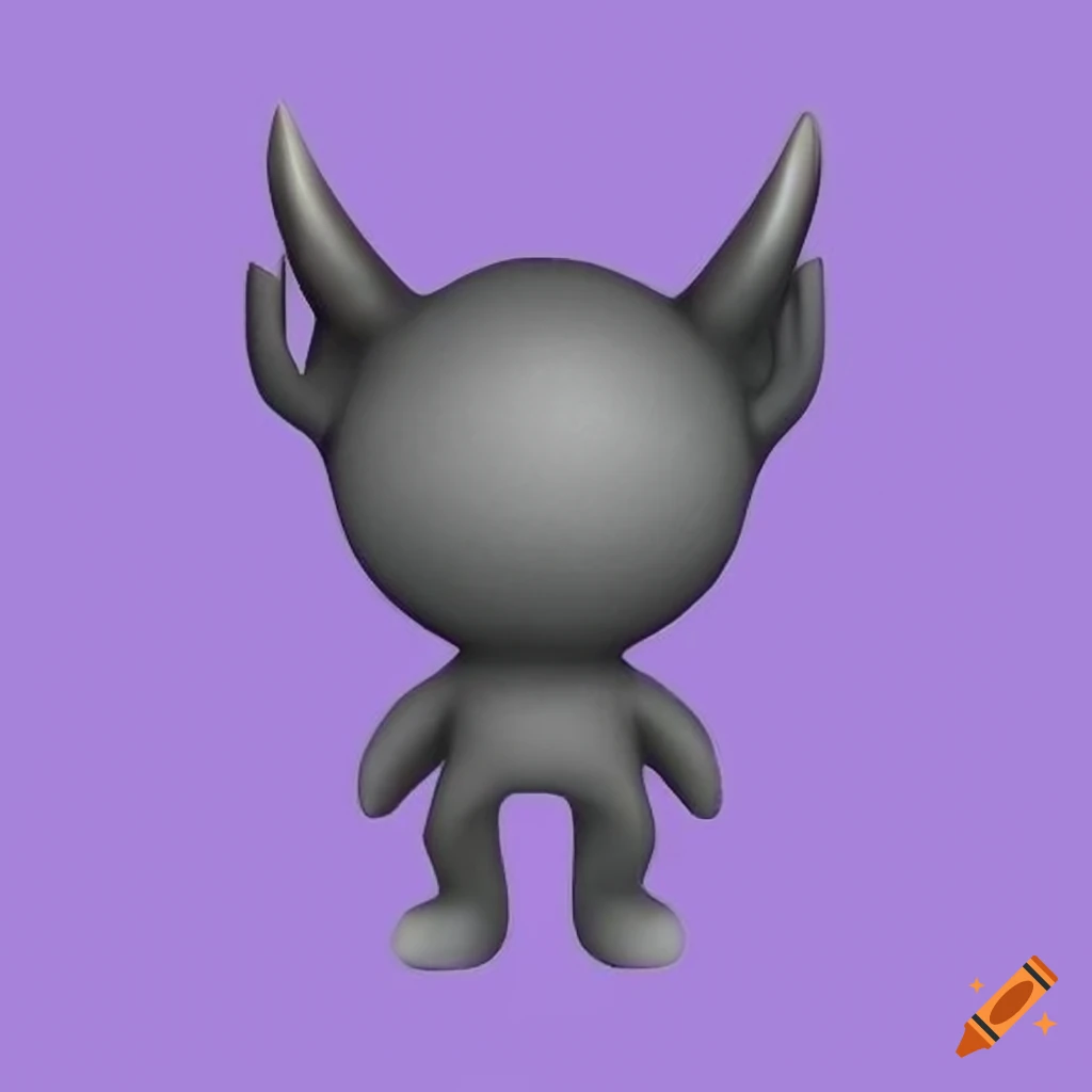 Cute grey y2k style 3D model of a classic devil on Craiyon