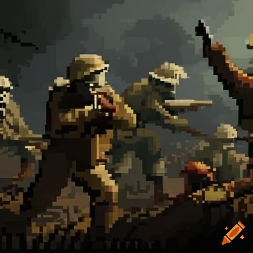 Pixel art of a snowy night in world war one trenches on Craiyon