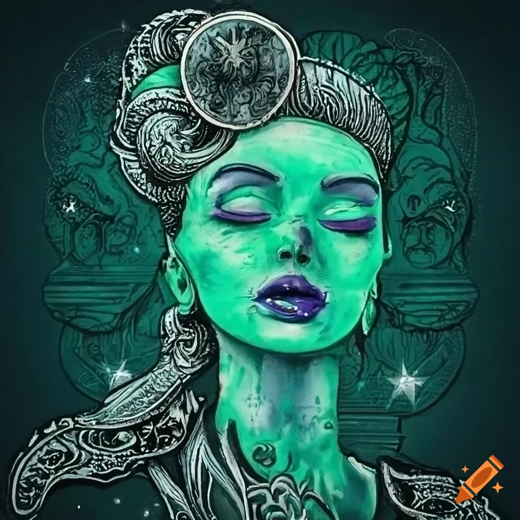 Celestial Body Etching In Emerald Stone Artwork