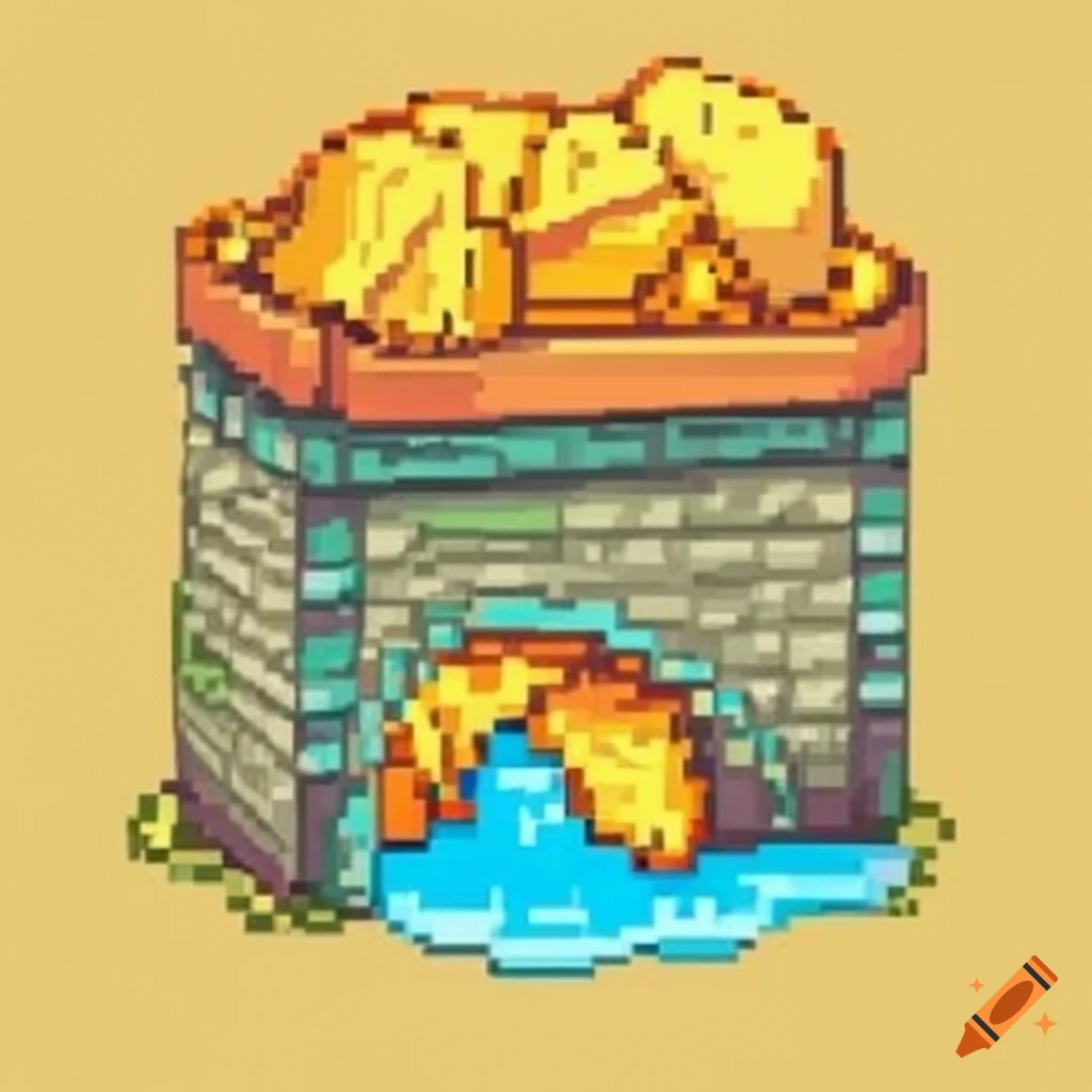 Pixel art of a gold mine full of treasure