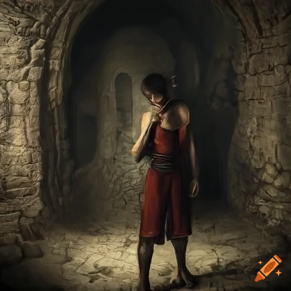 Fantasy prisoner in an underground cell artwork