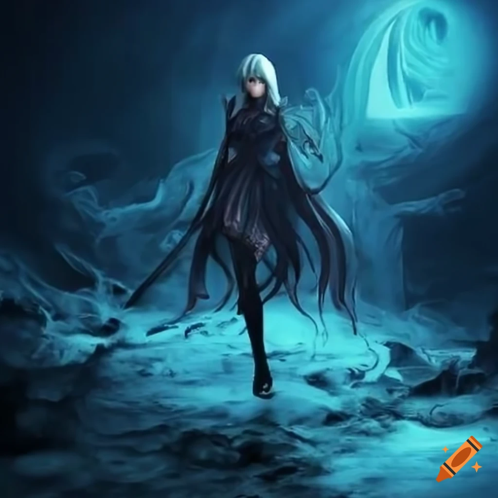 Art of a mysterious figure with an ethereal blade on Craiyon