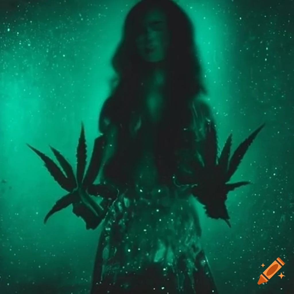 Artistic depiction of a floating hippie in a marijuana-themed galaxy on ...