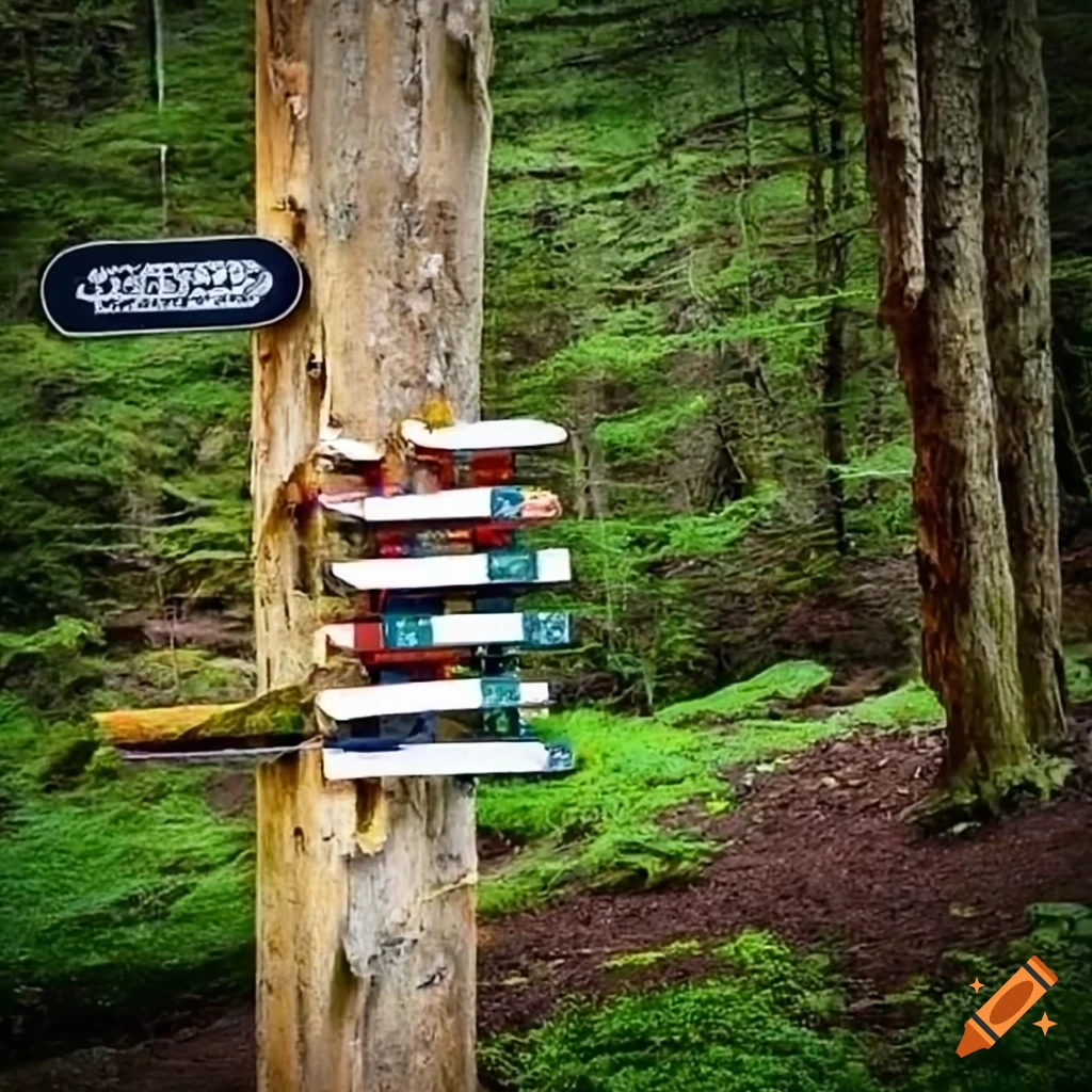 Hiking signpost in nature on Craiyon