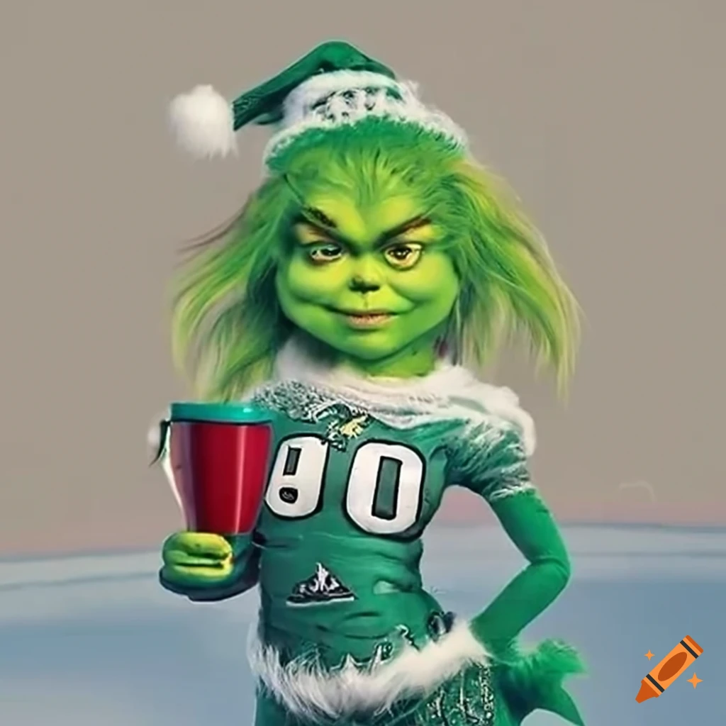 Female grinch with lime green box braids and eagles jersey on ice ...