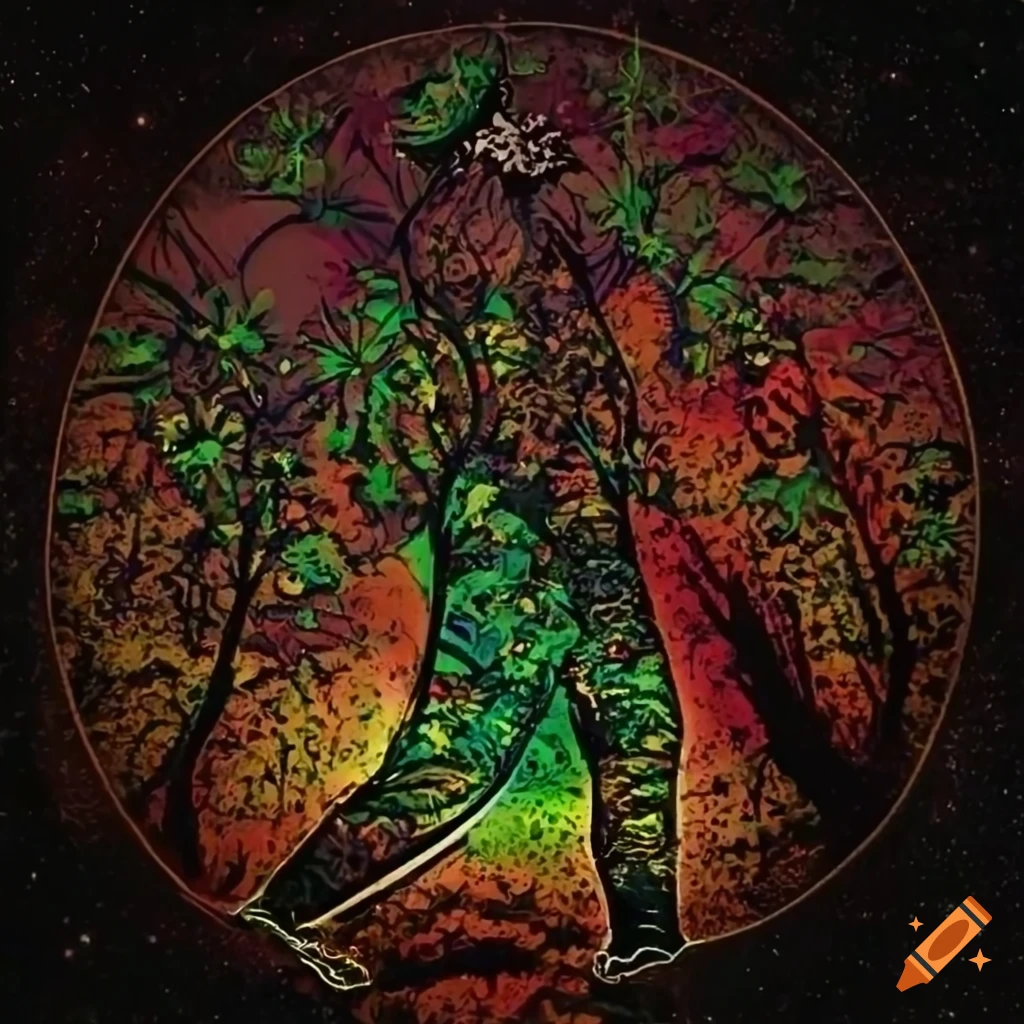 Rockabilly-themed image of a person in a marijuana forest on Craiyon