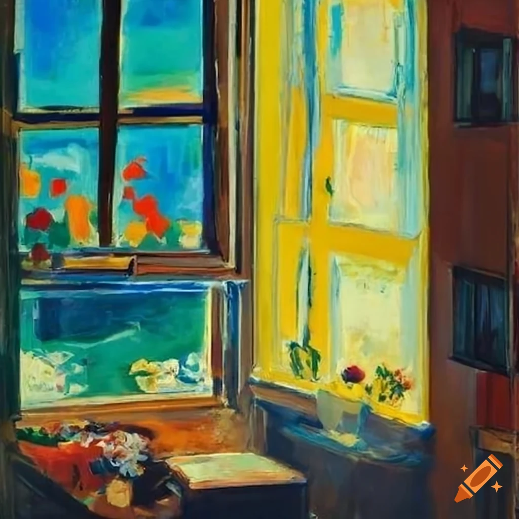 Room with a sunny window and flowers in front on Craiyon