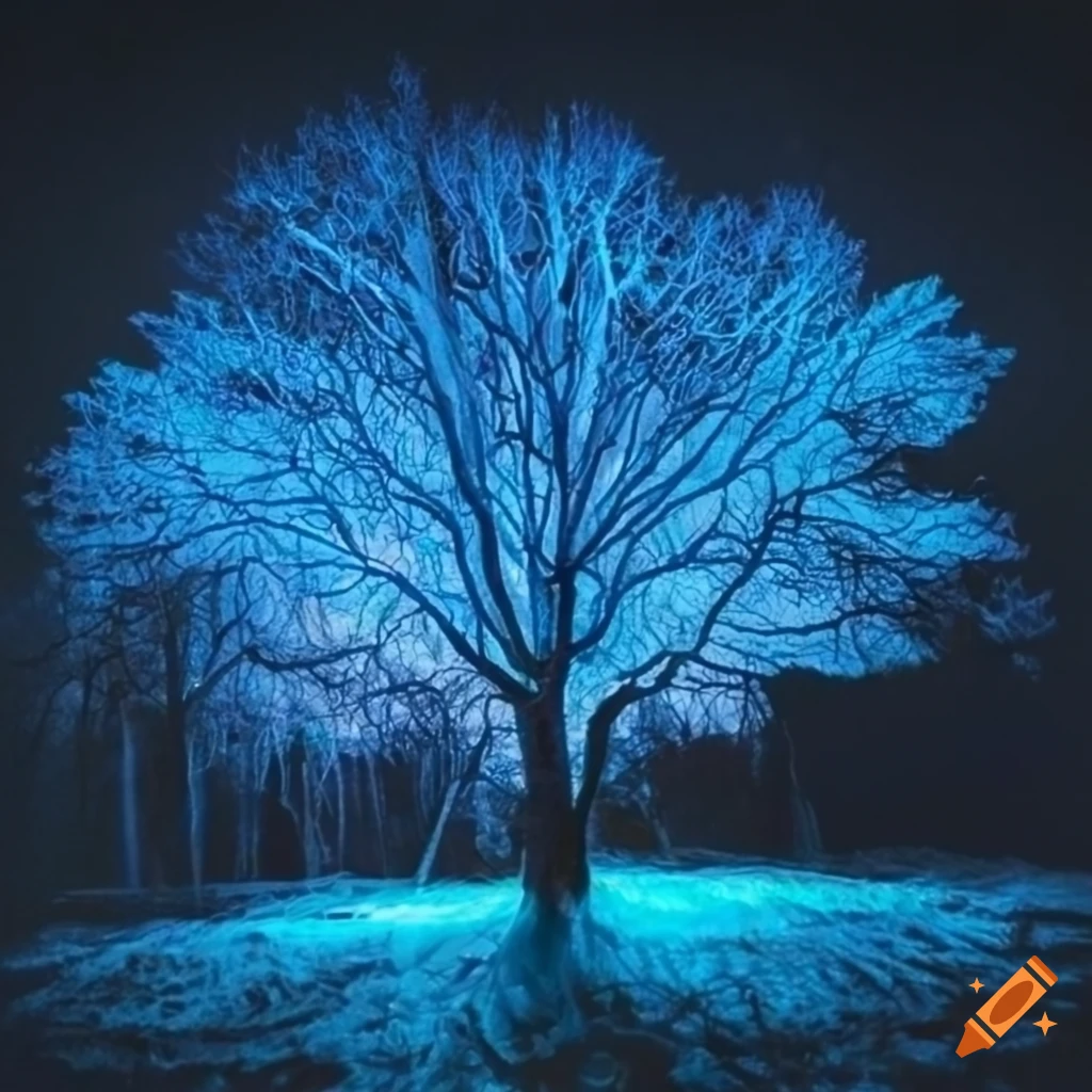 Phosphorescent blue tree on Craiyon