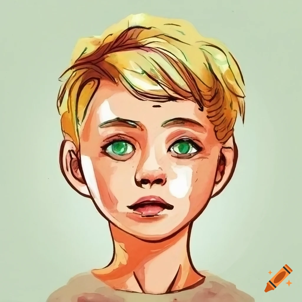 Watercolor portrait of a charming blond boy on Craiyon