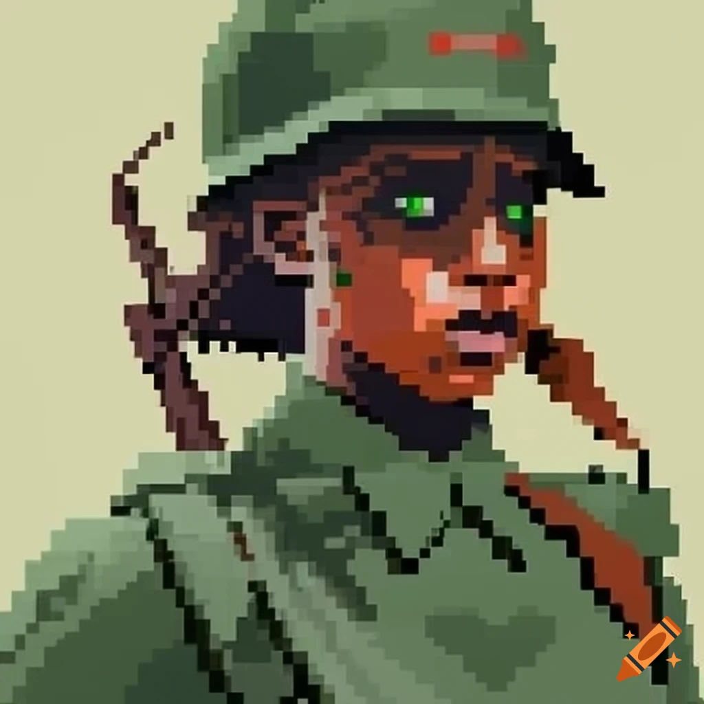 Detailed pixel art of an aged military officer in a white uniform and ...