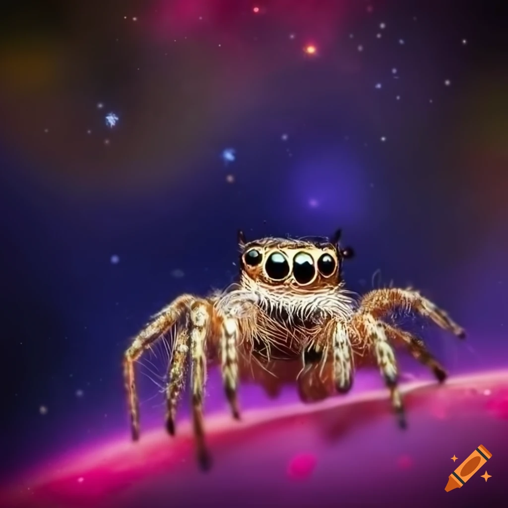 Jumping spider with galaxy background