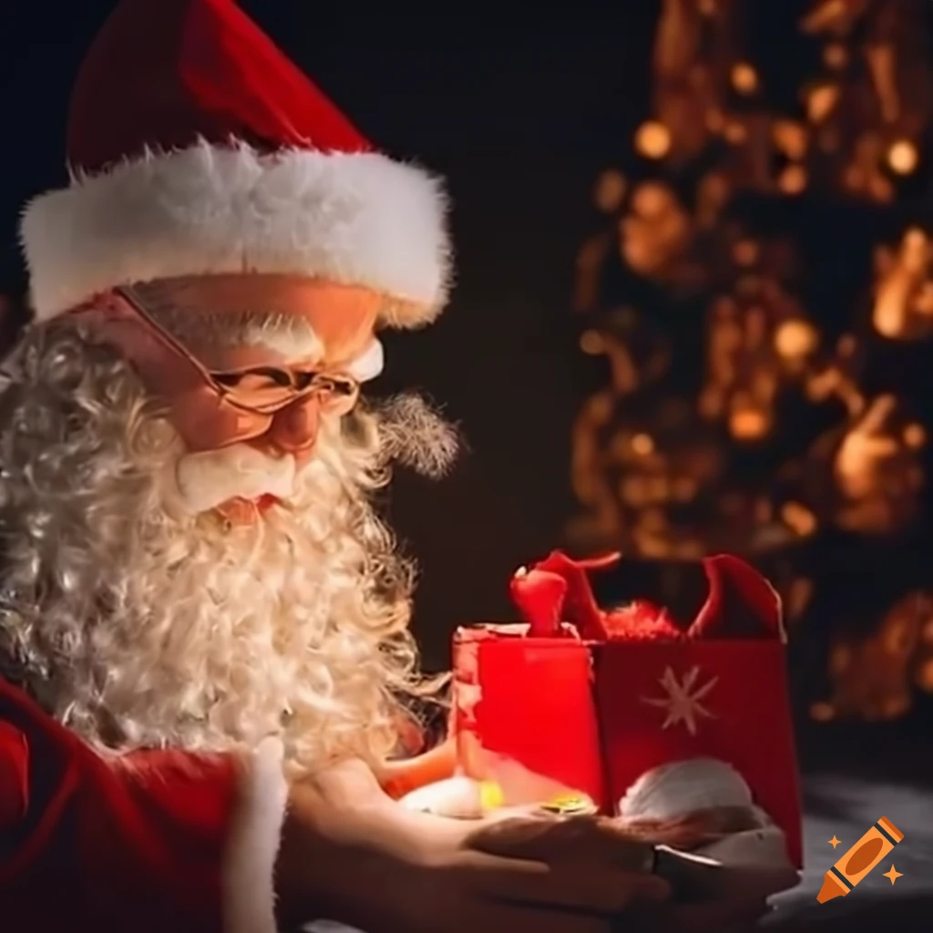 Santa claus watching an elf making toys on Craiyon