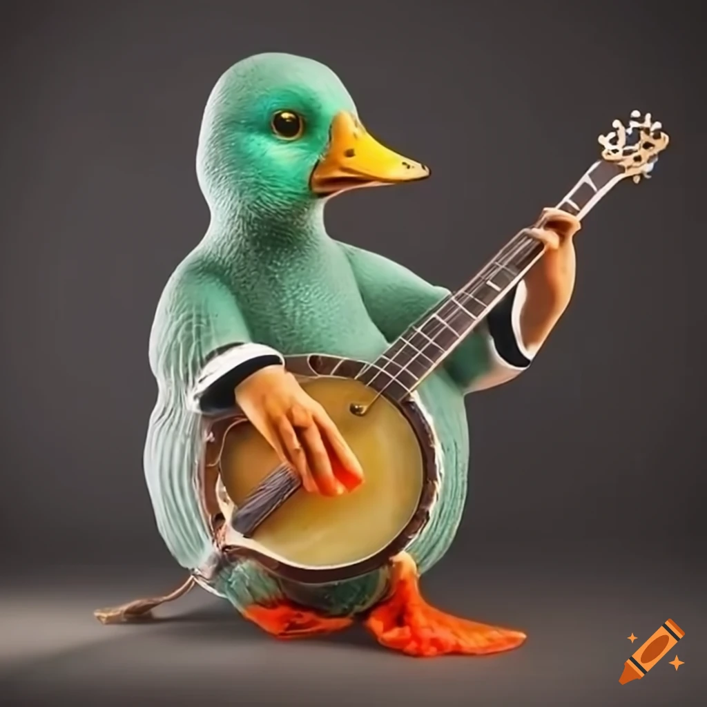 Realistic duck playing banjo