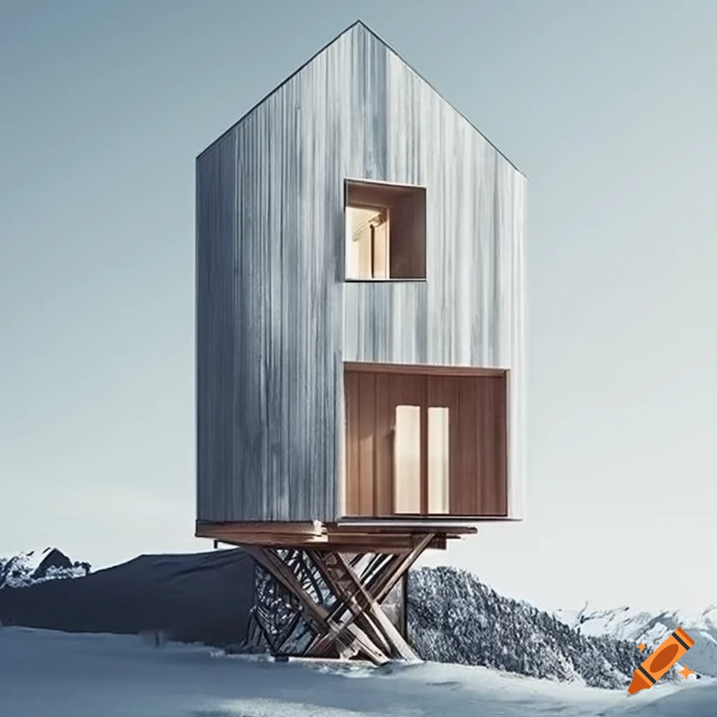 Minimalist nordic tower cabin architecture on Craiyon