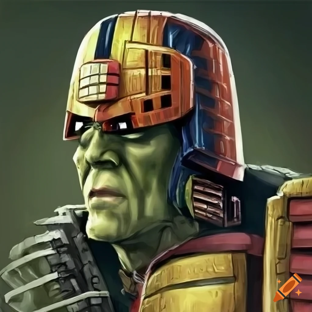 Epic artwork of Frankenstein and Judge Dredd facing each other on Craiyon