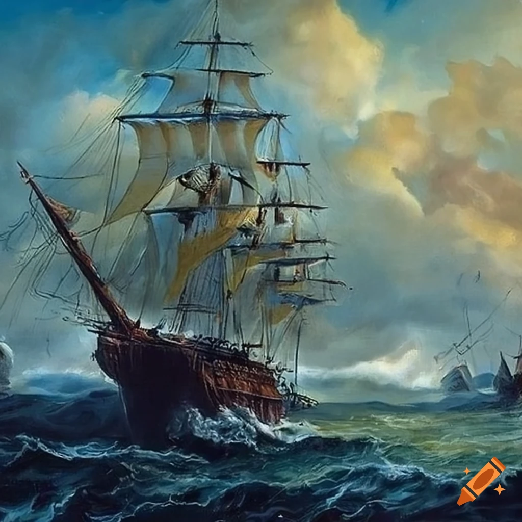 Oil paintings depicting medieval wars and storms on Craiyon