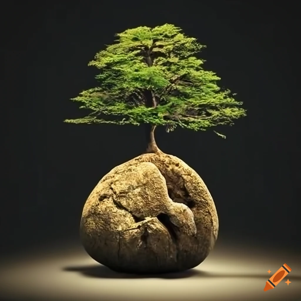 Tree growing on a rock on Craiyon