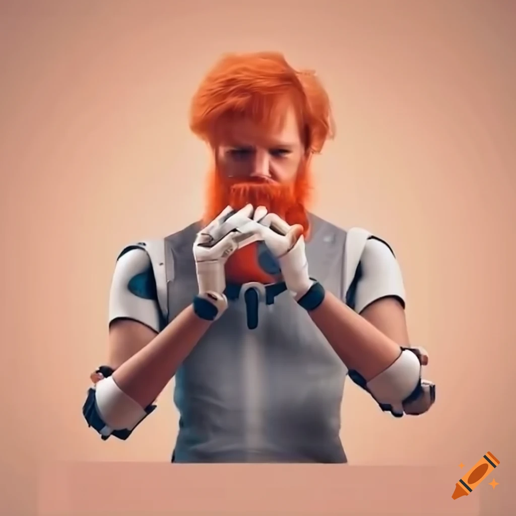 Photo of a man with red beard shaking a robot hand on Craiyon