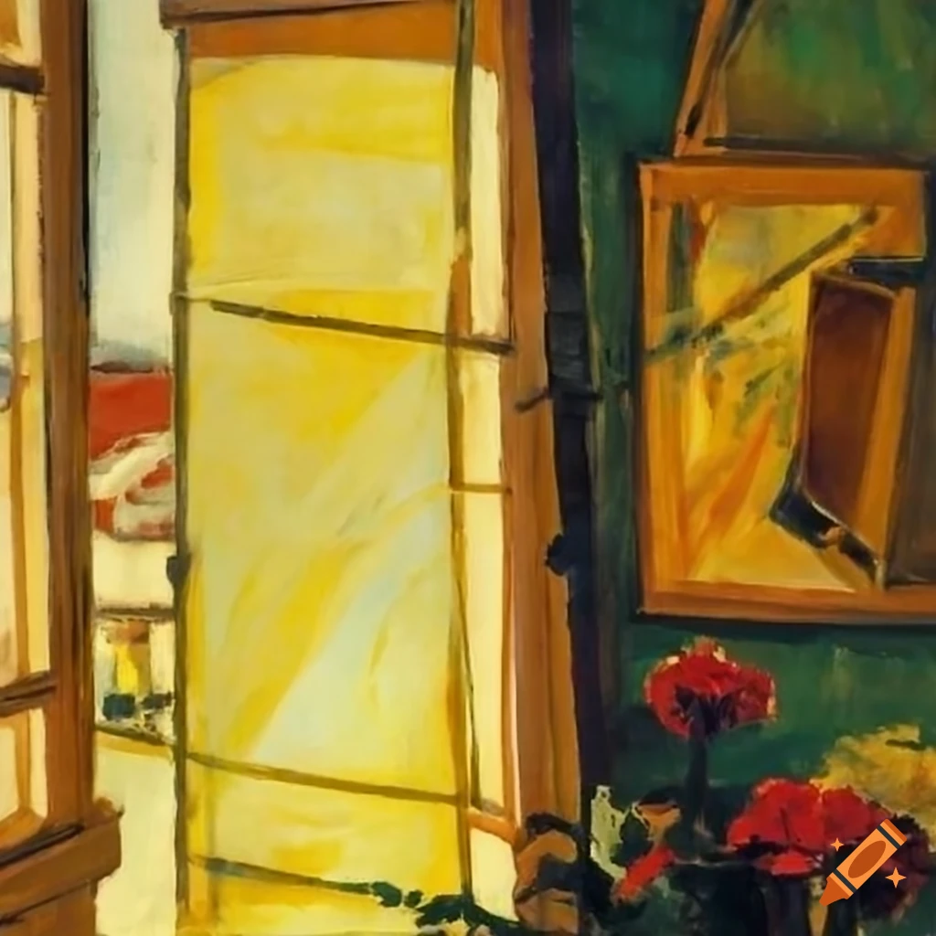 Artwork of a window with flowers and light on Craiyon