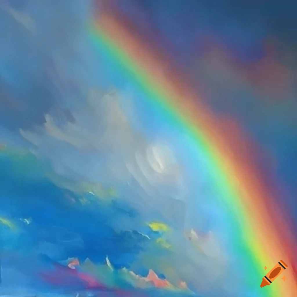 Realistic oil painting of rainbows and blue sky on Craiyon