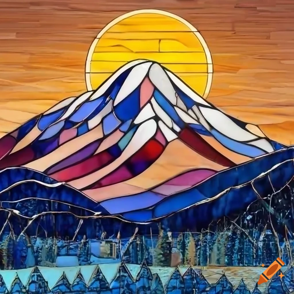 Intricately detailed stained glass art of a winter landscape on Craiyon