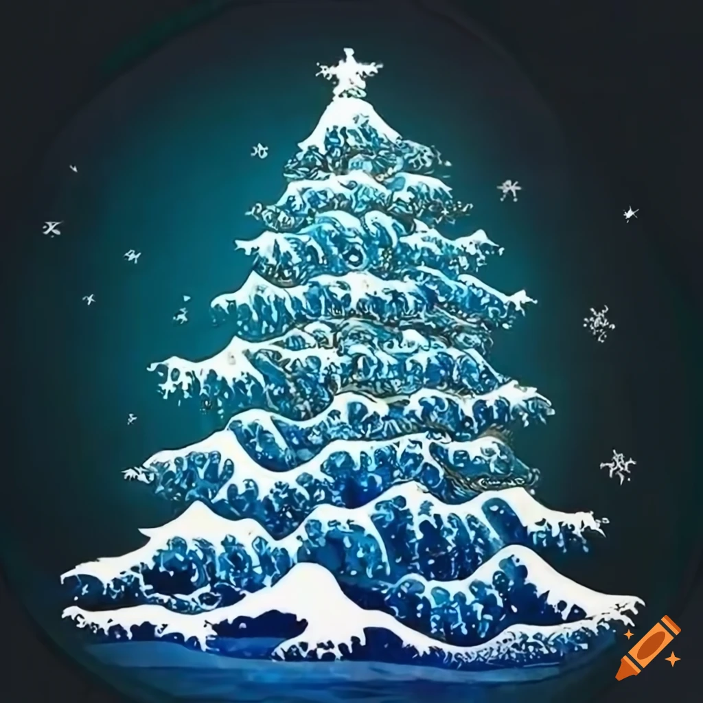 Christmas tree inspired by Hokusai's wave on Craiyon