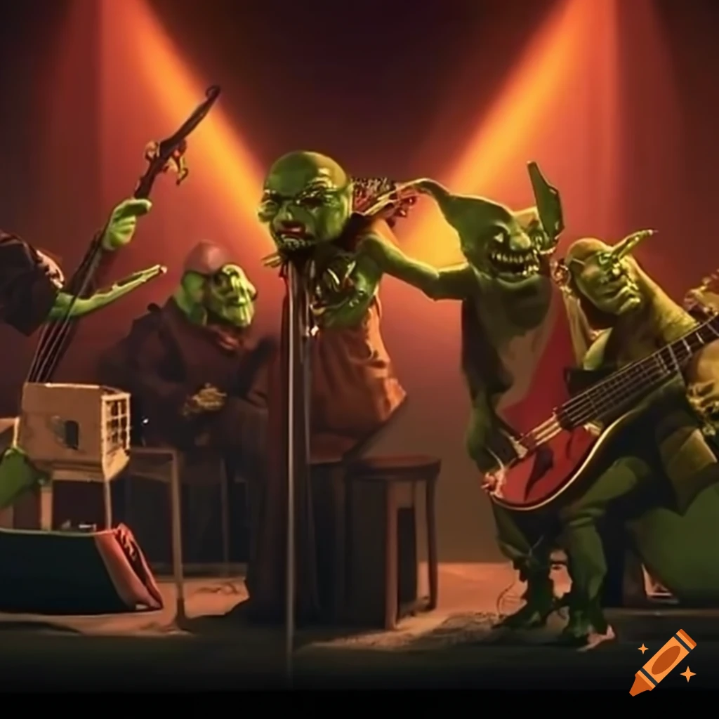 Image of a goblin music band performing for a goblin crowd