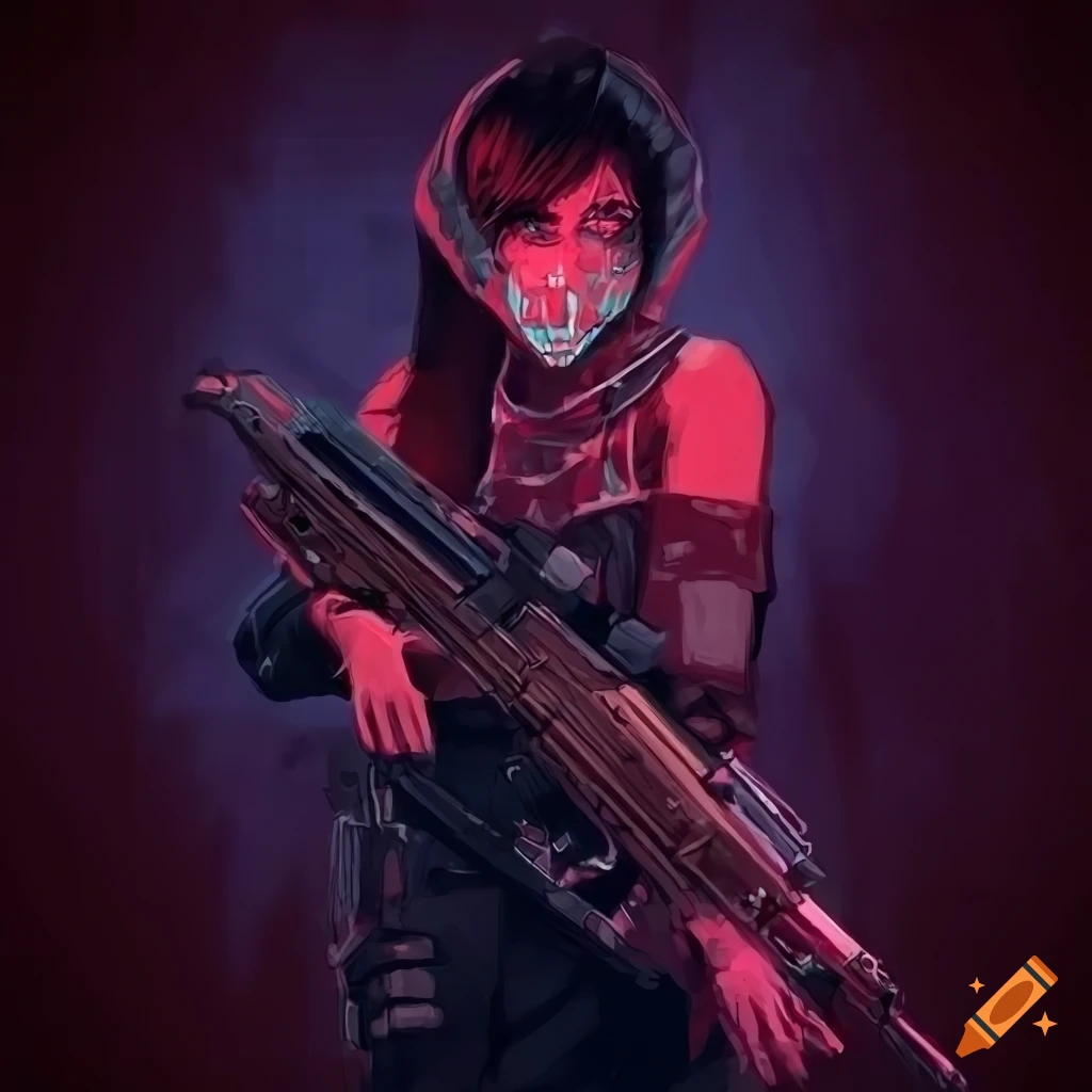 Cyberpunk blood hunter with a rifle illustration