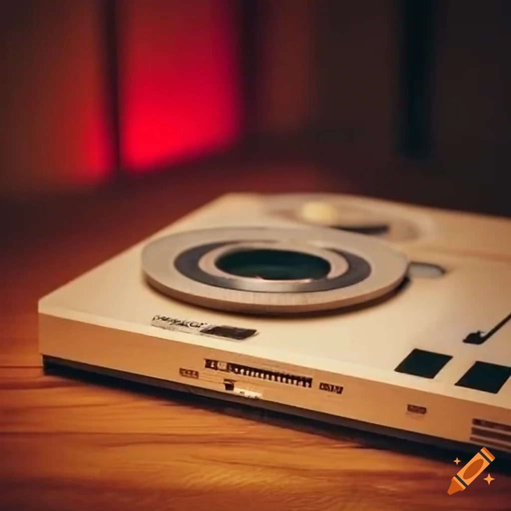 Vintage betamax and maxell tape on a wooden table on Craiyon