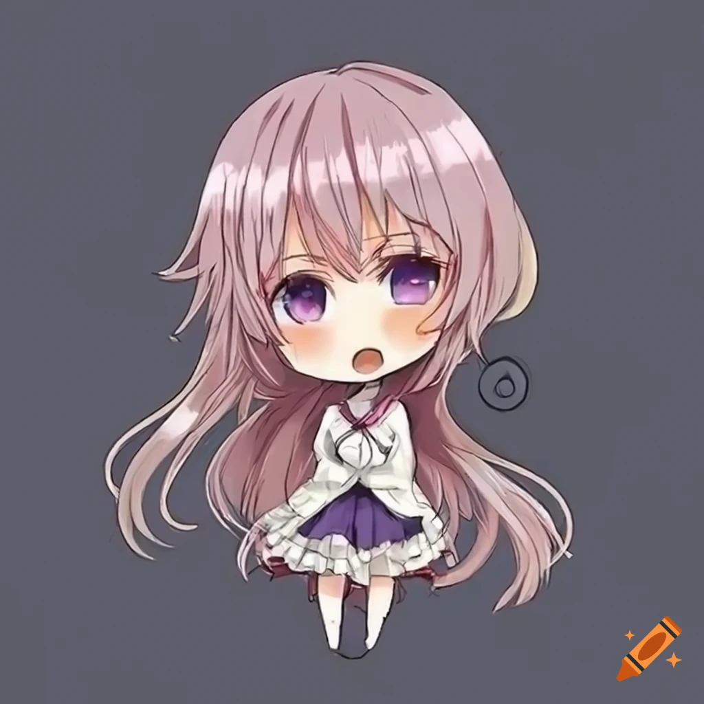 Anime chibi character with heart eyes holding a phone on Craiyon