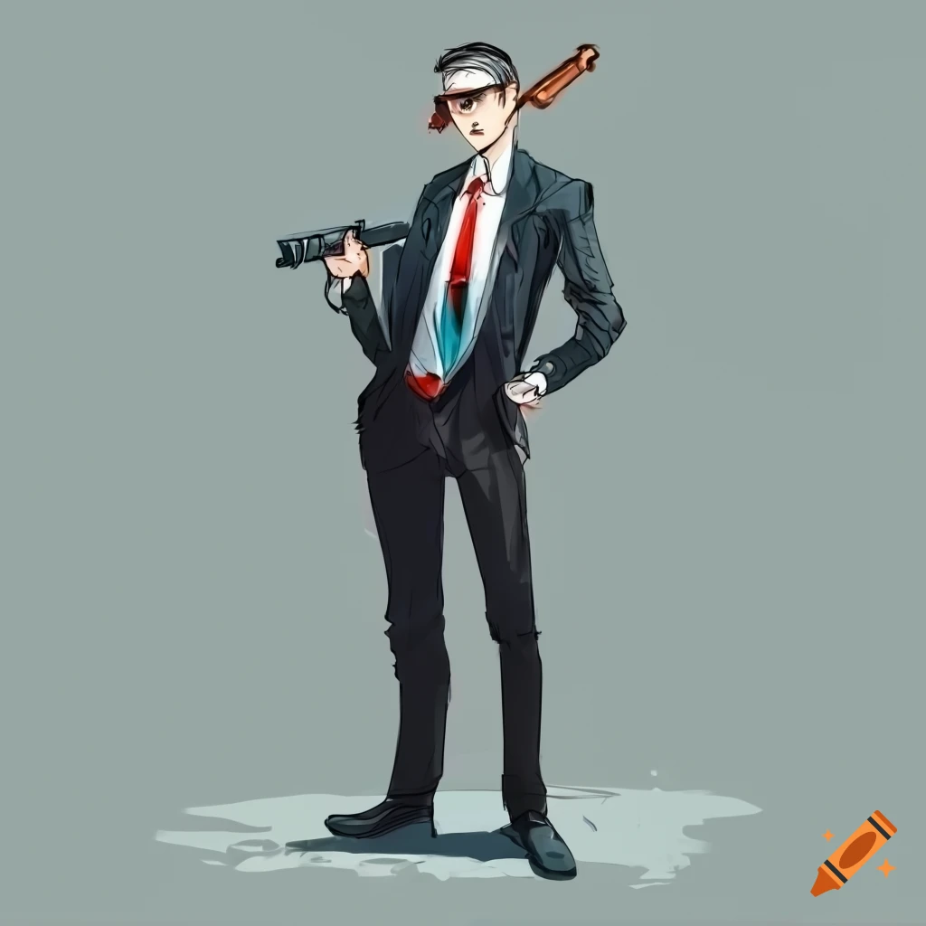Persona-style depiction of a middle-aged CEO with gun holster on Craiyon