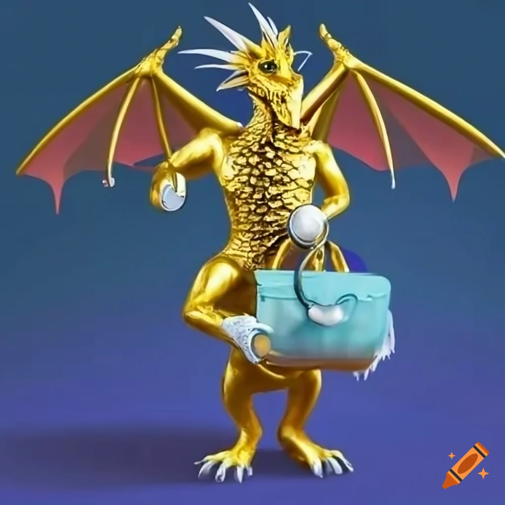 Gold dragon in suit with doctor tools on Craiyon
