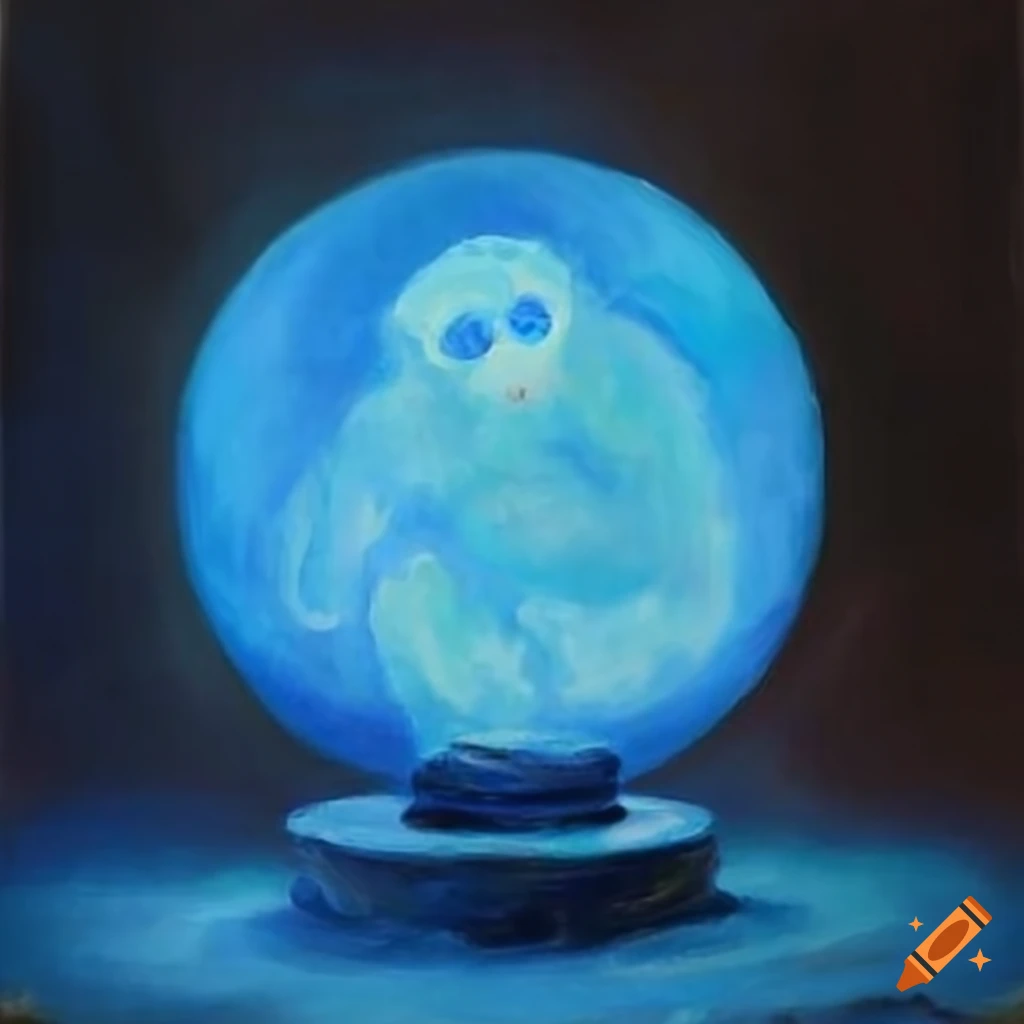Monet's painting of monkeys with a blue glowing orb