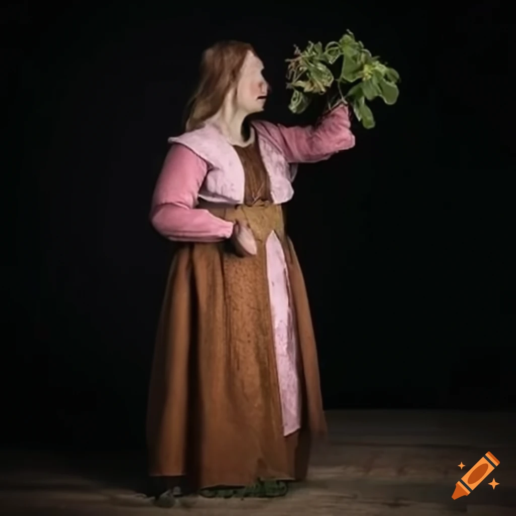 Detailed artwork of a medieval farmer picking roses on Craiyon