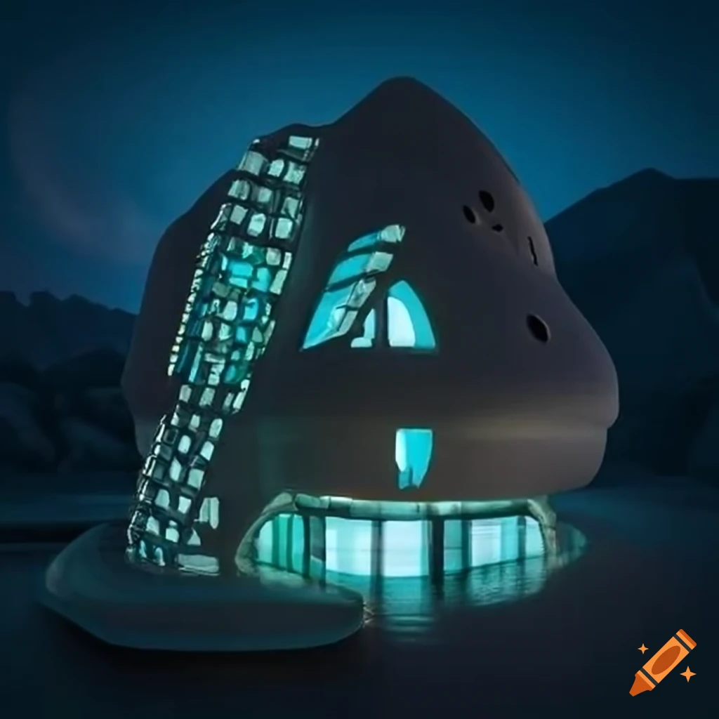 Futuristic minimalist house with alien life forms