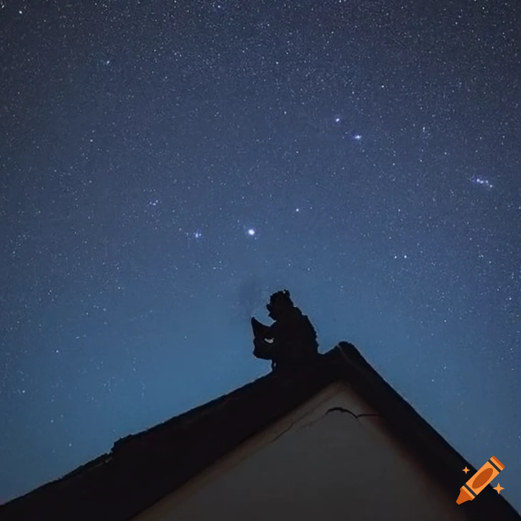 Art of a person smoking on a rooftop under a starry sky